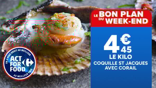 Coquille Saint Jacques avec Corail* 4,45€ le kg